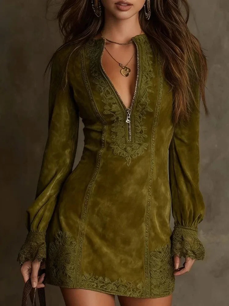 Velmora | Embroidered Zip Mini Dress – Maison & Amara Toronto